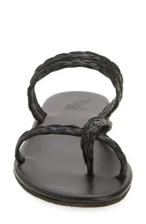 ANCIENT GREEK SANDALS Daphnae Raffia Flat Sandals - Black