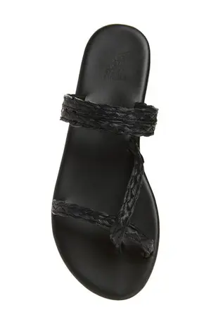 ANCIENT GREEK SANDALS Daphnae Raffia Flat Sandals - Black