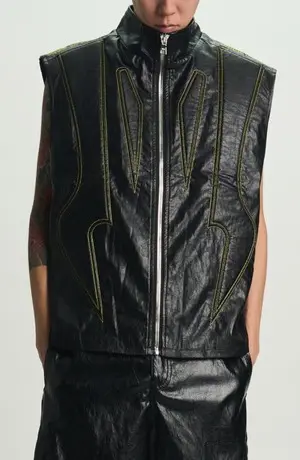 RtA Noe Faux Leather Biker Vest - Black