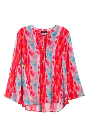 APNY Print Split Neck Bell Sleeve Top