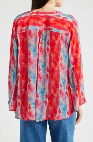 APNY Printed Split Neck Bell Sleeve Top