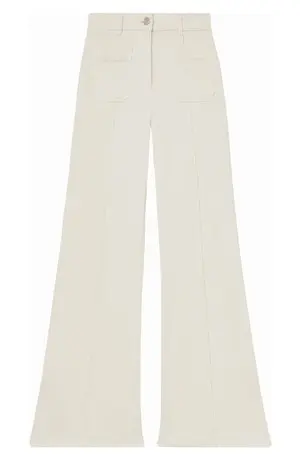 REISS Sakura Pintuck Patch Pocket Wide Leg Jeans - Ecru