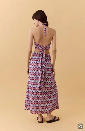 Mango Printed Cutout Halterneck Midi Dress
