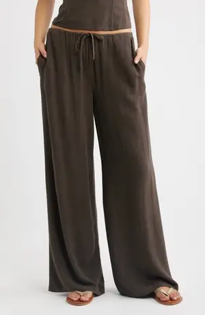 PACSUN Milla Tie Waist Wide Leg Pants - Brown