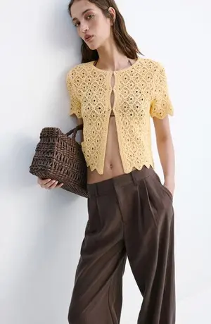 Mango Openwork Crochet Knit Top