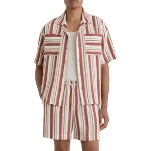 REISS Celeste Stripe Camp Shirt - Red/stone