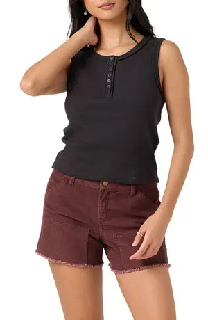 O'Neill Ribbed Henley Tank With Button Placket - Black