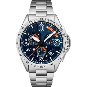 AVI-8 P-51 Mustang Blakeslee Chronograph Watch With Bracelet - Blue/silver