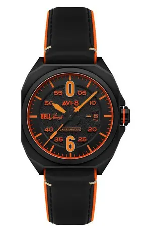 AVI-8 Bell X-1 Machbuster Automatic Leather/rubber Strap Watch - Black