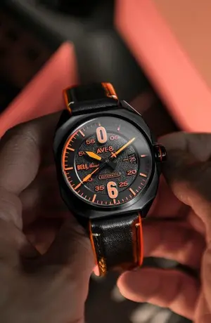 AVI-8 Automatic Watch With Leather/rubber Strap - Black