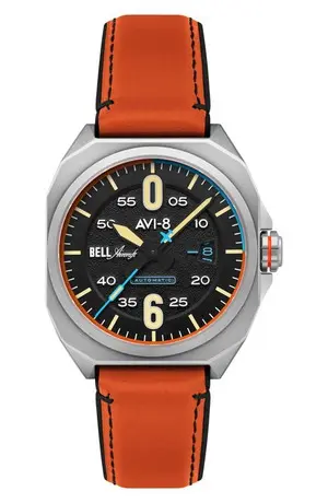 AVI-8 Bell X-1 Machbuster Automatic Leather/rubber Strap Watch - Black/orange