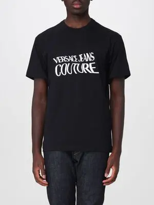 Versace Cotton Crew Neck T-shirt With Contrast Logo - Black