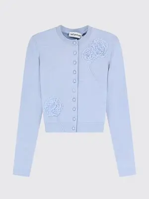 SELF-PORTRAIT Slim Fit Wool Blend Cardigan With Flower Appliqu