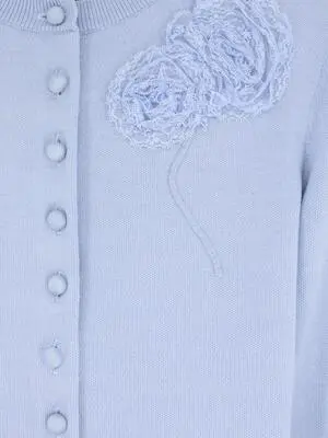 SELF-PORTRAIT Slim Fit Wool Blend Cardigan With Flower Appliqu
