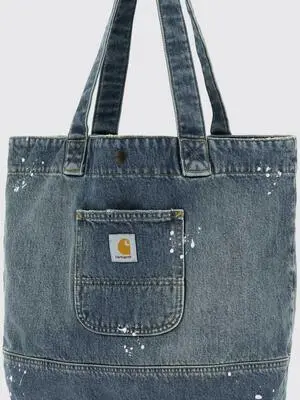 Carhartt Work In Progress Cotton Denim Tote Bag With Applied Logo - Blue