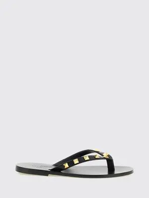Valentino Garavani Rockstud Flat Thong Sandals In Leather With Studs - Black