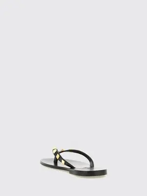 Valentino Garavani Rockstud Flat Thong Sandals In Leather With Studs - Black