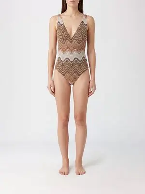MC2 SAINT BARTH Wave Print Lurex One-piece Swimsuit With V-neck