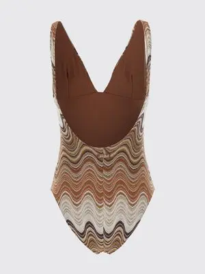MC2 SAINT BARTH Wave Print Lurex One-piece Swimsuit With V-neck