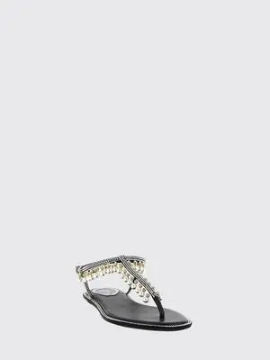 Rene Caovilla Diana Low-heeled Leather Thong Sandals With Pearls And Crystals