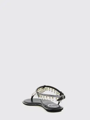 Rene Caovilla Diana Low-heeled Leather Thong Sandals With Pearls And Crystals