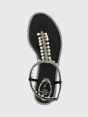 Rene Caovilla Diana Low-heeled Leather Thong Sandals With Pearls And Crystals