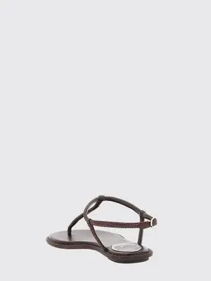 Rene Caovilla Diana Embellished Leather Thong Sandals - Brown