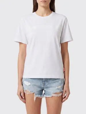 DIESEL® Crew Neck Cotton-blend T-shirt With Applied Front Logo - White