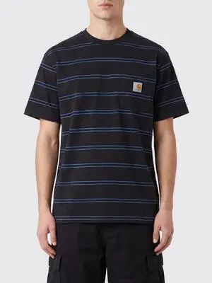 Carhartt Work In Progress Striped Cotton T-shirt With Chest Pocket And Logo Patch - Graphite