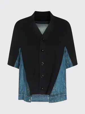 Sacai Bicolor Abstract Pattern Cotton Denim Cardigan