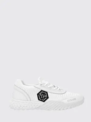 Philipp Plein Hexagon Runner Low-top Sneakers In Leather And Knit With Monogram - White