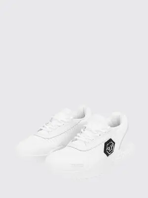 Philipp Plein Hexagon Runner Low-top Sneakers In Leather And Knit With Monogram - White