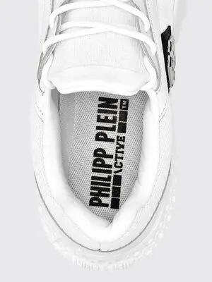 Philipp Plein Hexagon Runner Low-top Sneakers In Leather And Knit With Monogram - White
