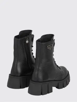 Philipp Plein Lace-up Combat Boots In Grained Leather With Lug Sole And Heel