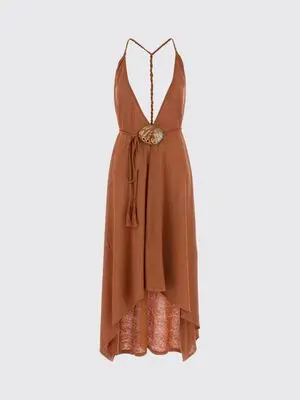 Alanui Linen Midi Dress With Halter Neck And Asymmetric Hem - Brick Red