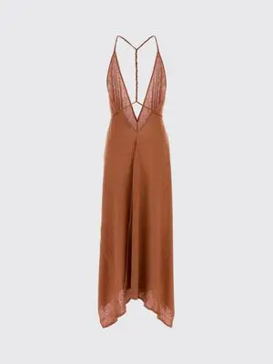 Alanui Linen Midi Dress With Halter Neck And Asymmetric Hem - Brick Red