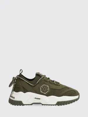 Philipp Plein Low-top Sneakers In Crochet Knit And Leather With Metallic Hexagon Logo - Green