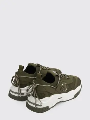 Philipp Plein Low-top Sneakers In Crochet Knit And Leather With Metallic Hexagon Logo - Green