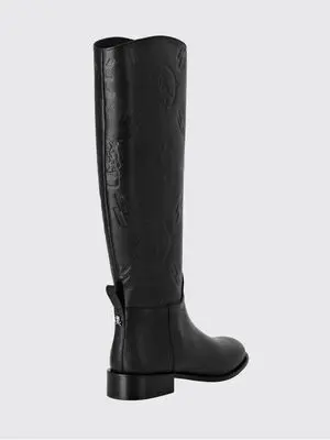 Philipp Plein Knee-high Boots In Grained Leather With Embossed Hexagon Logo