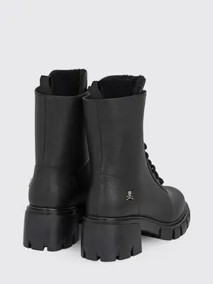 Philipp Plein Grained Leather Lace-up Combat Boots With Lug Sole