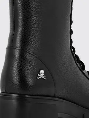 Philipp Plein Grained Leather Lace-up Combat Boots With Lug Sole