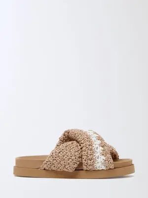 Fabiana Filippi Striped Crochet Cotton Mules - Beige