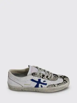 Premiata David Leather Trainers With Python-effect And Crackled Inserts - White