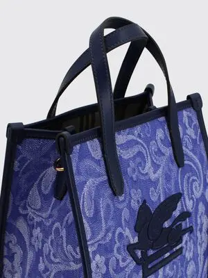 Etro Paisley Print Cotton Handbag With Leather Details