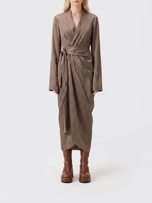 Rick Owens Midi Wrap Shirt Dress In Cupro - Dust