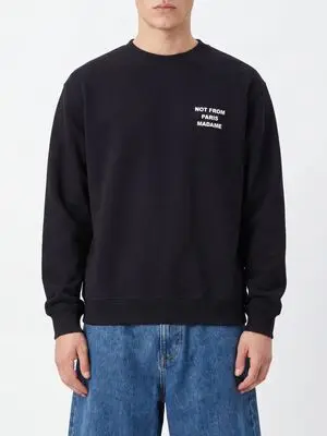Drole De Monsieur Cotton Crewneck Sweatshirt With Slogan Print - Black