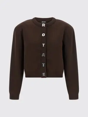 ROTATE BY BIRGER CHRISTENSEN Crewneck Cardigan With Logo Lettering In Cotton And Cashmere - Brown