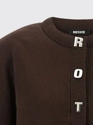 ROTATE BY BIRGER CHRISTENSEN Crewneck Cardigan With Logo Lettering In Cotton And Cashmere - Brown