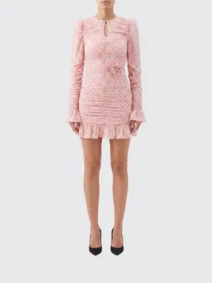 ROTATE BY BIRGER CHRISTENSEN Padded Shoulder Polka Dot Mini Sheath Dress In Jersey - Pink