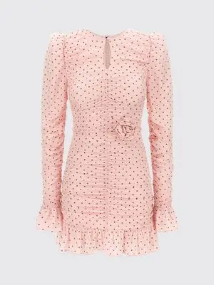 ROTATE BY BIRGER CHRISTENSEN Padded Shoulder Polka Dot Mini Sheath Dress In Jersey - Pink